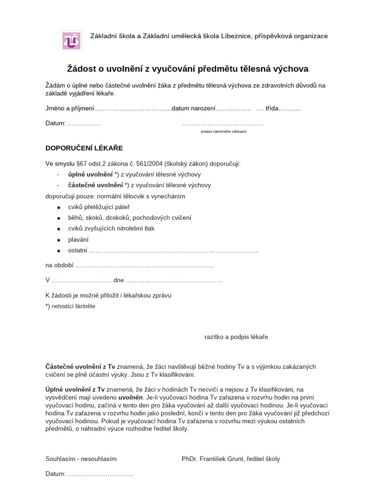 Zadost o Uvolneni Zaka Z TV | PDF