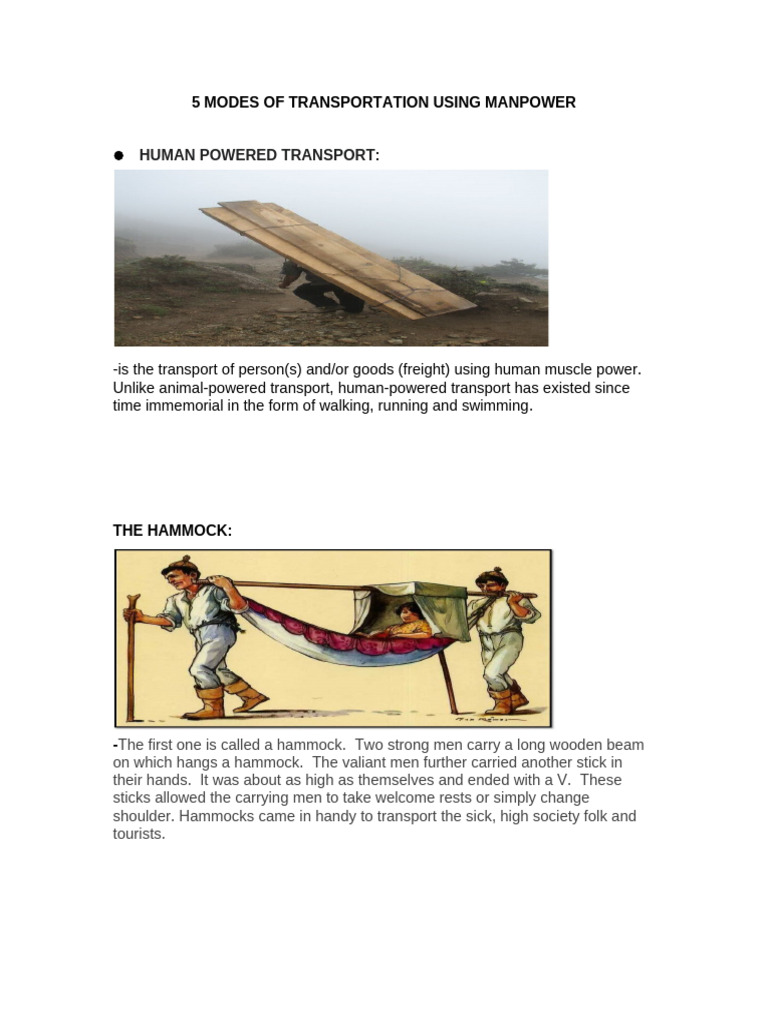 5 Modes of Transportation Using Manpower Tabasa | PDF | Sail | Transport