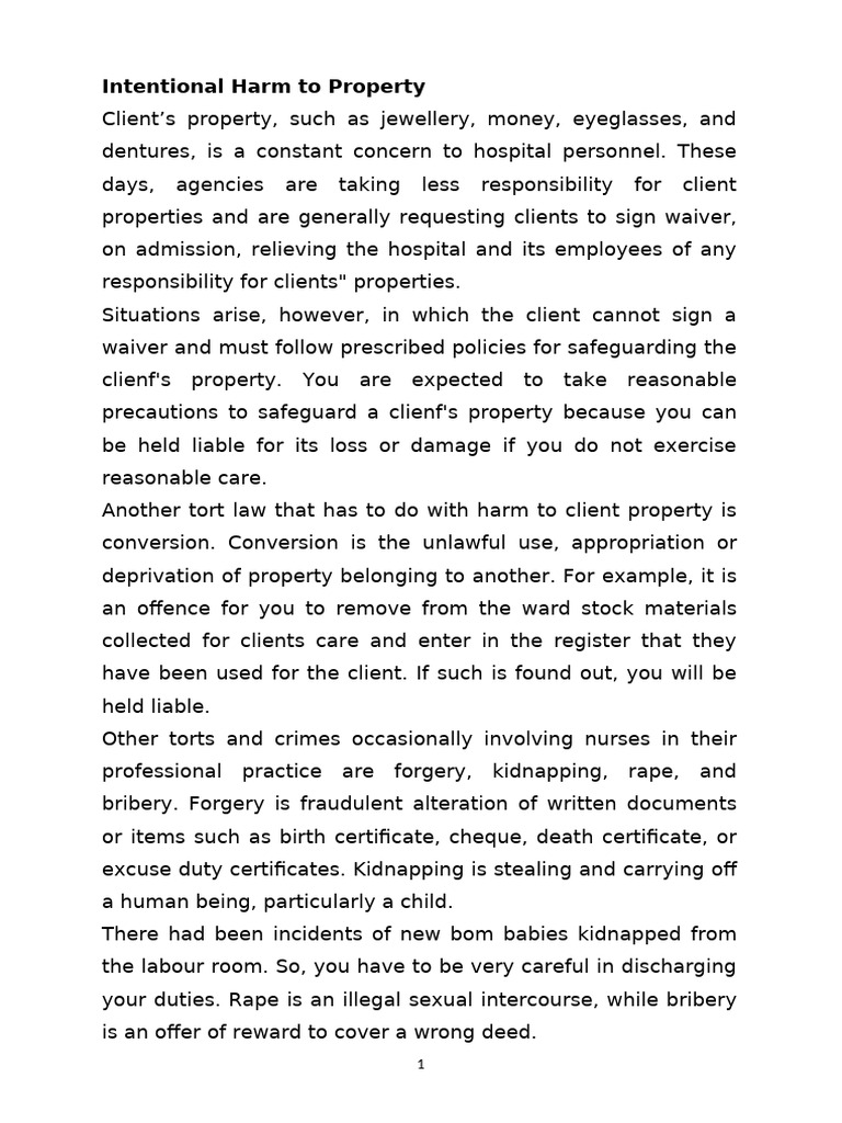 Intentional Harm To Property | PDF | Legal Liability | Common Law