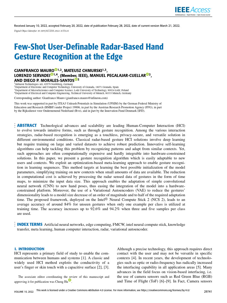 Few-Shot User-Definable Radar-Based Hand Gesture Recognition at The Edge | PDF | Radar ...