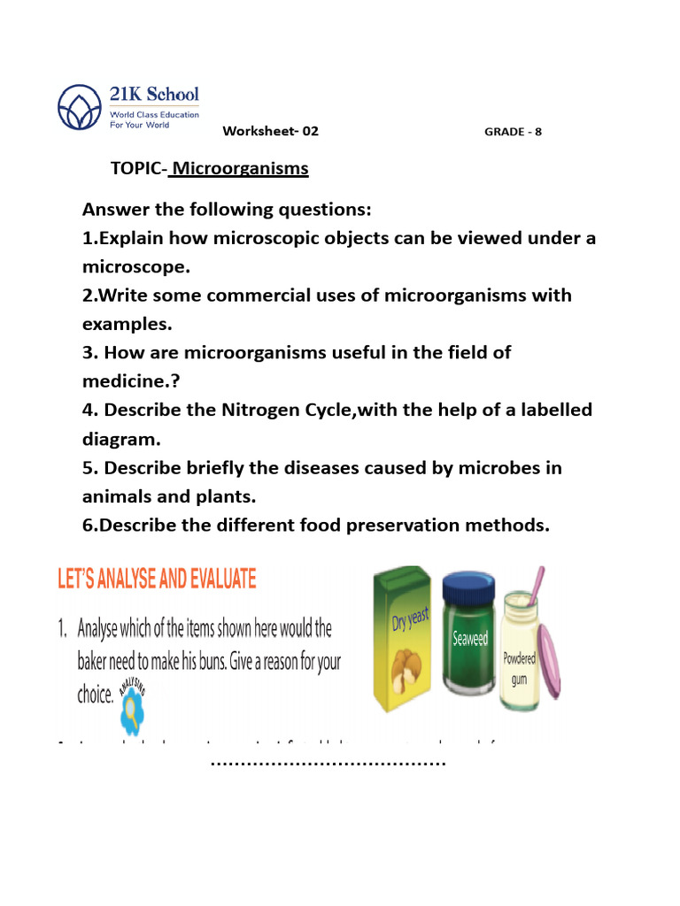TOPIC-Microorganisms: Worksheet - 02 | PDF