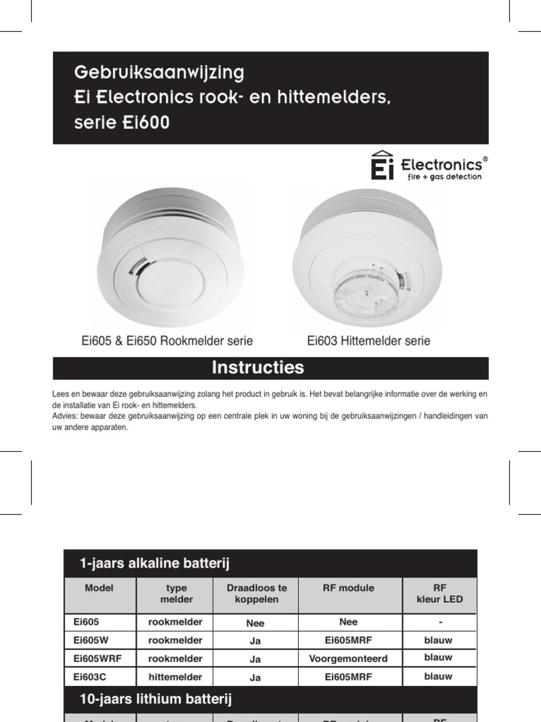 Rookmelder gebruiksaanwijzing-Ei605WRF-Ei650RF | PDF
