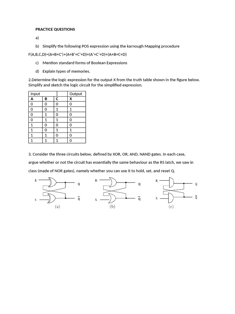 Boolean Algebra Practice Questions | PDF