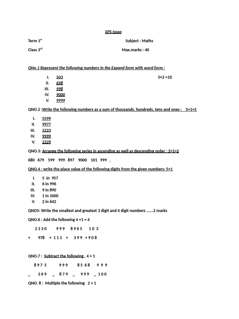 Class 3rd Maths Pdf