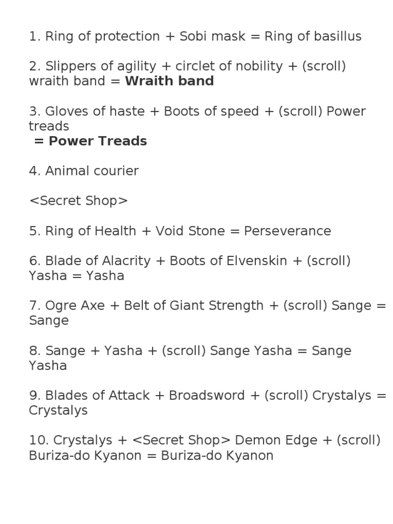 Dota 2 Item Crafting Combinations | PDF