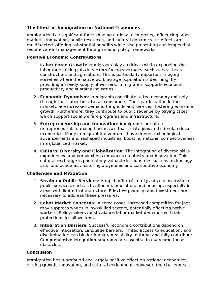 The Effect of Immigration On National Economie1 | PDF | Immigration ...