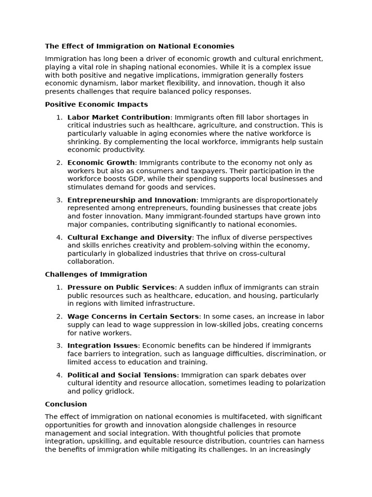 The Effect of Immigration on National Economies | PDF | Immigration ...
