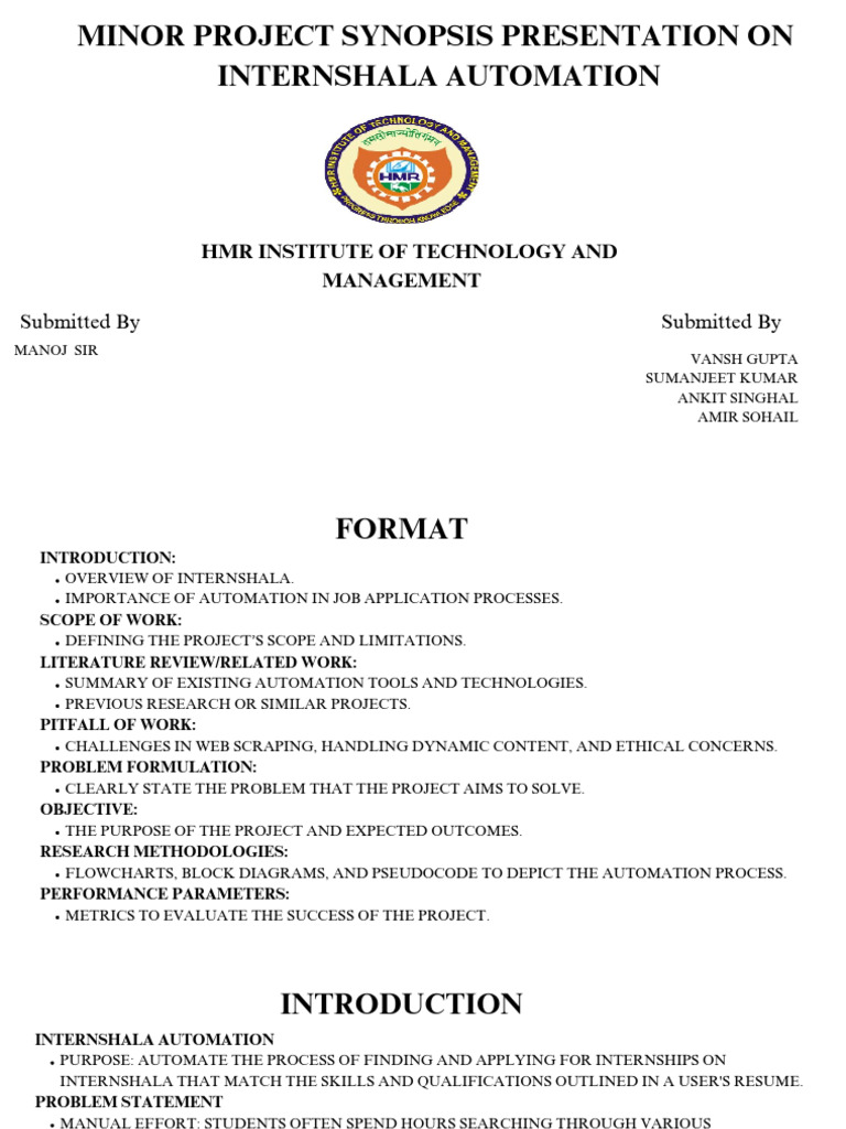 Minor Project Synopsis Presentation on Project Title (1) | PDF | World Wide Web | Internet & Web