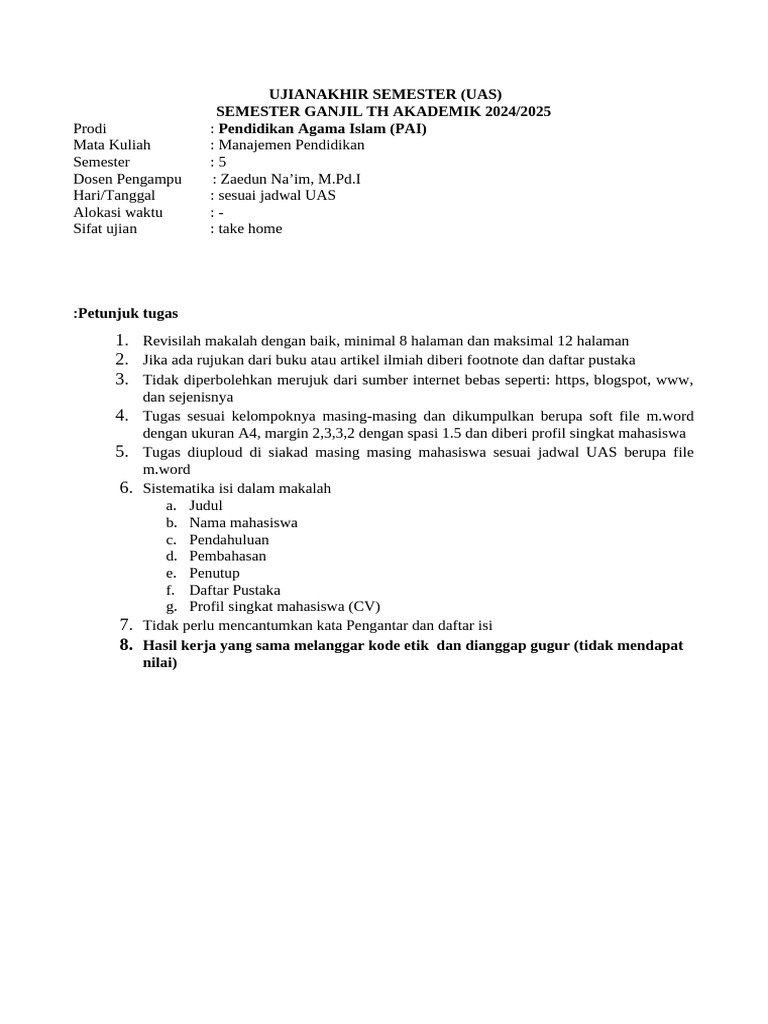 Soal Uas Manajemen Pendidikan 11q | PDF