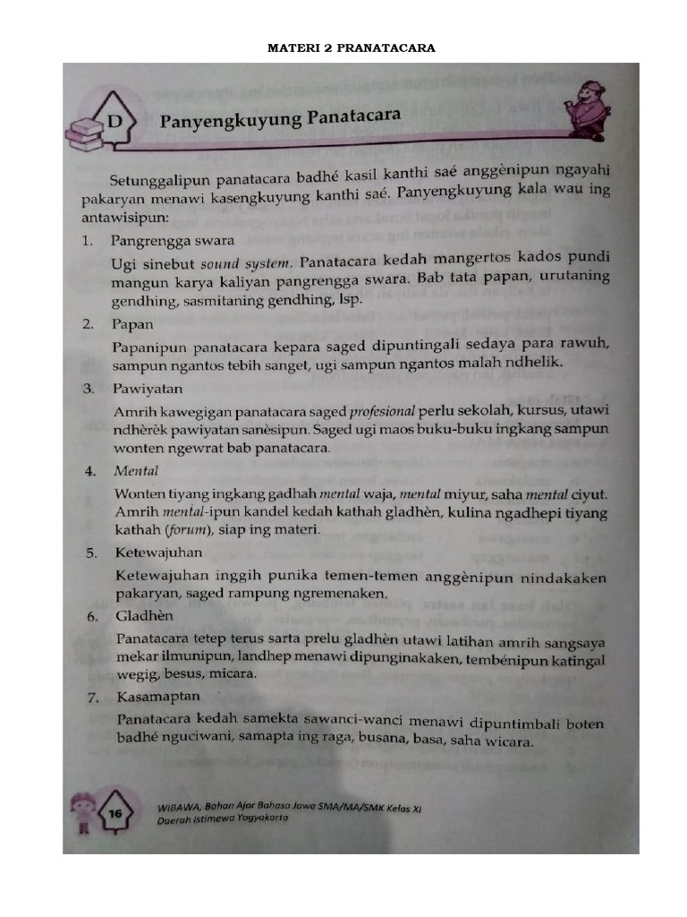 Materi 2 Pranatacara (Panyengkuyung Lan Awisan Pranatacara) | PDF
