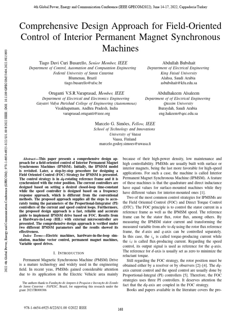 Comprehensive Design Approach For Field Oriented Control Of Interior Permanent Magnet