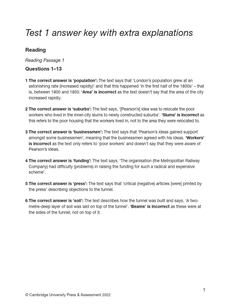 IELTS 17 Test 1 Answer Key & Explanations | PDF