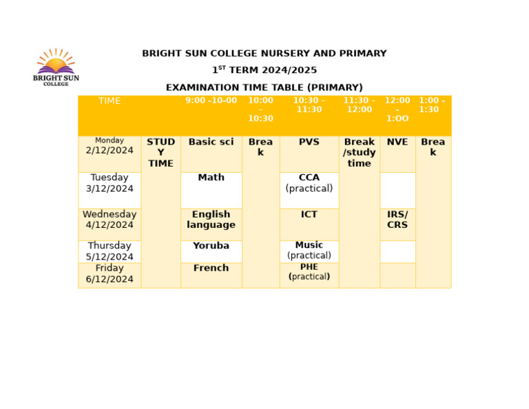 First Term Exam Time Table | PDF