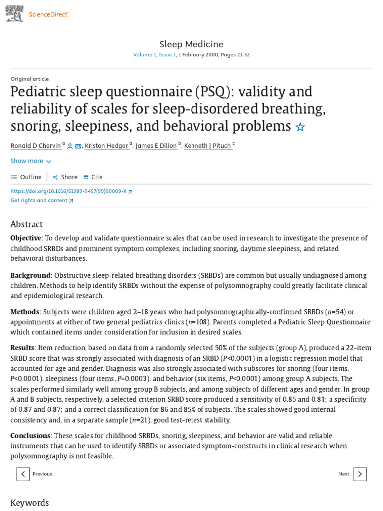 2 Pediatric sleep questionnaire (PSQ)_ validity and reliability of ...