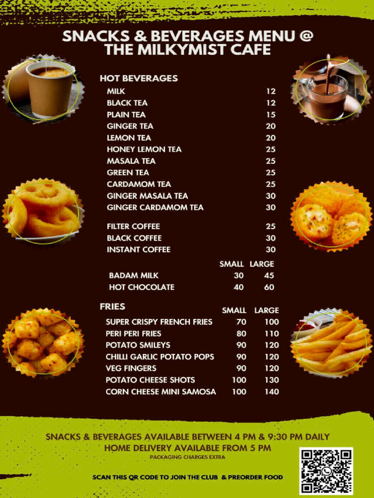 MilkyMist Cafe Snacks & Beverages Menu | PDF | Tea | Drink