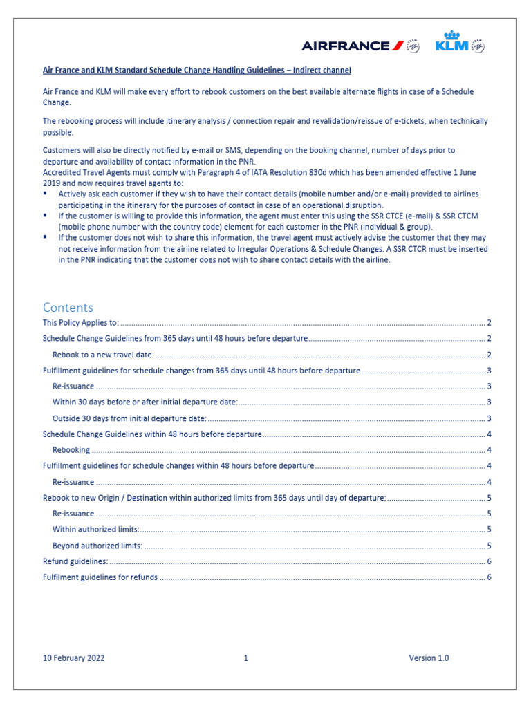 AF & KLM Schedule Change Guidelines | PDF | Civil Aviation | Airlines
