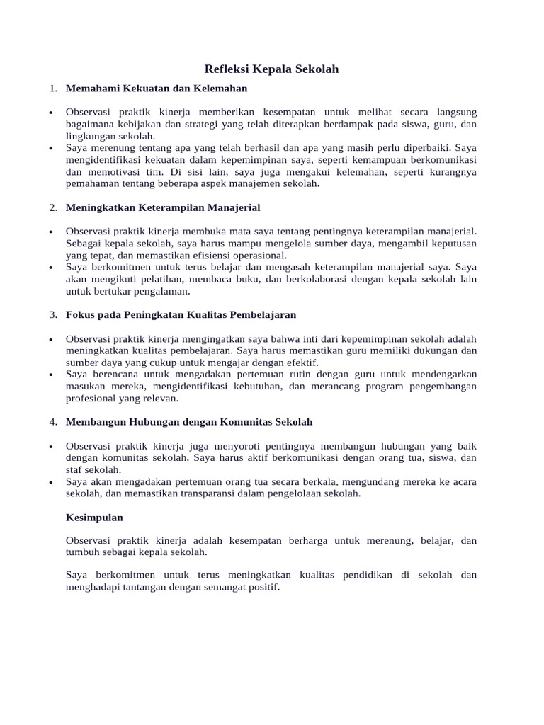 Refleksi Kepala Sekolah | PDF