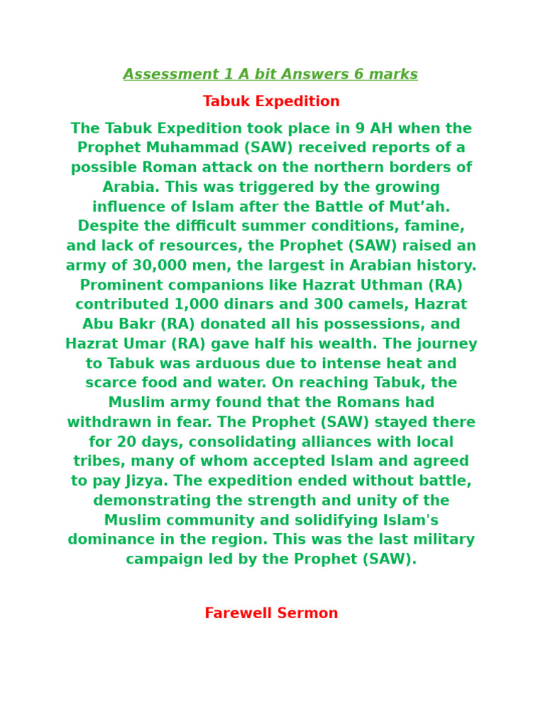 Tabuk Expedition and Farewell Sermon Insights | PDF | Muhammad ...