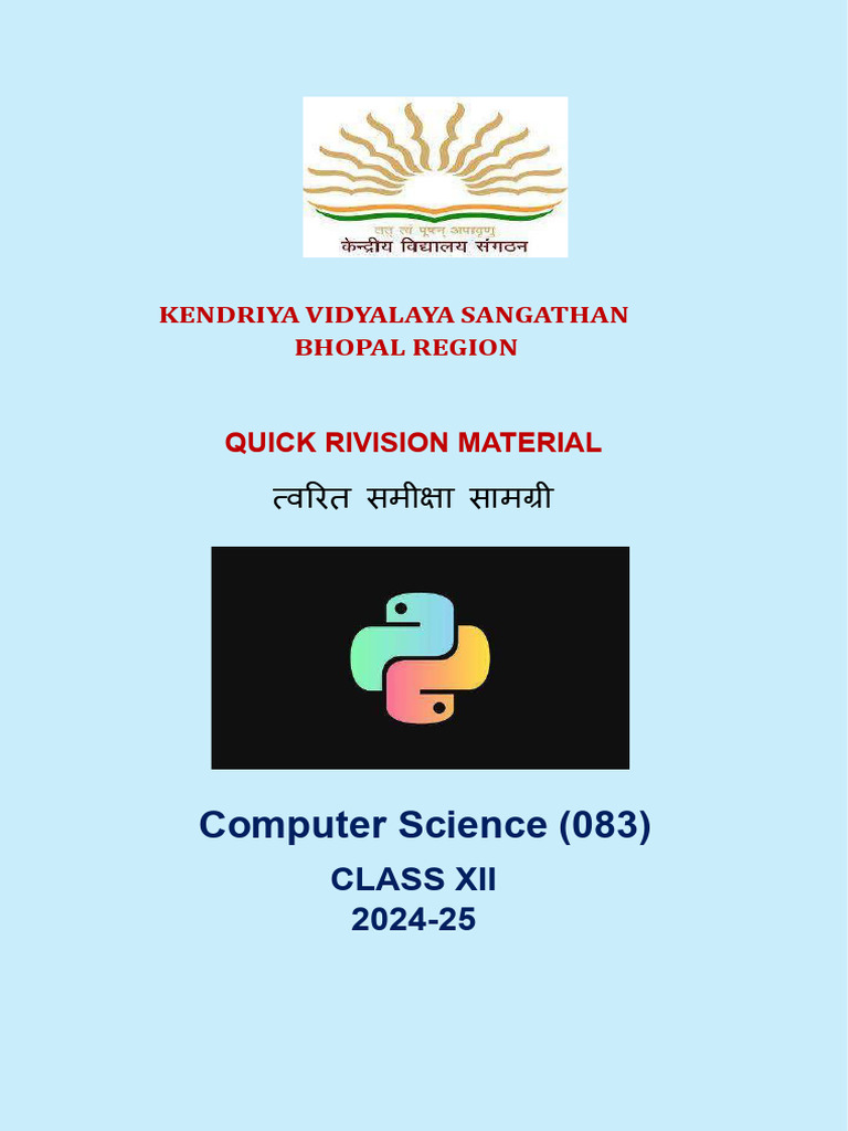 Quick Revision Class Xii Cs - PM Shri KV Itbp Shivpuri | PDF | Sql | Databases