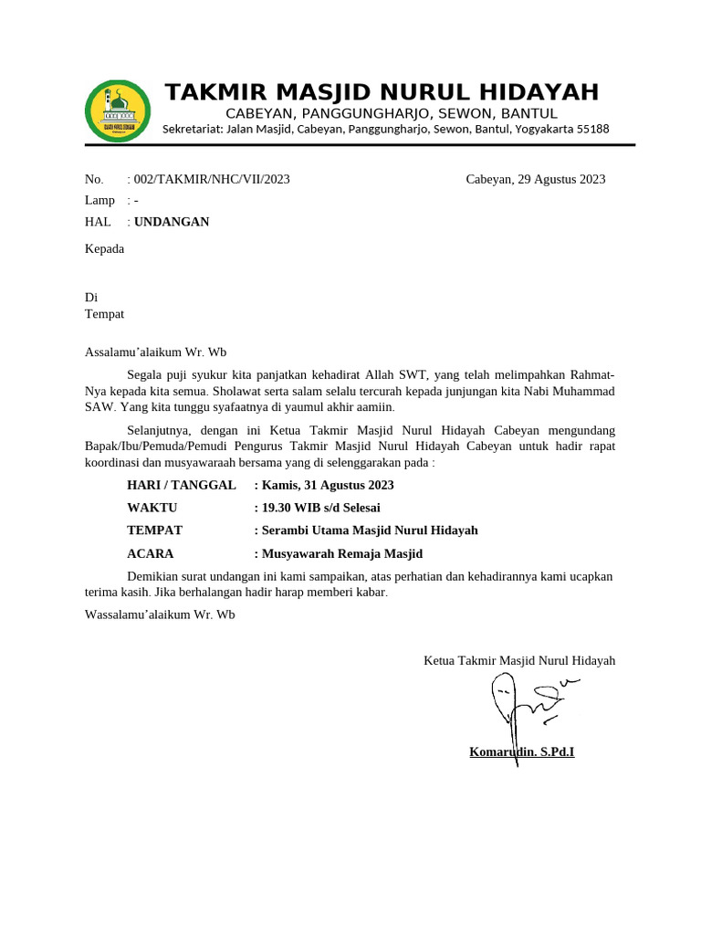 File Surat Undangan Pengurus Takmir | PDF