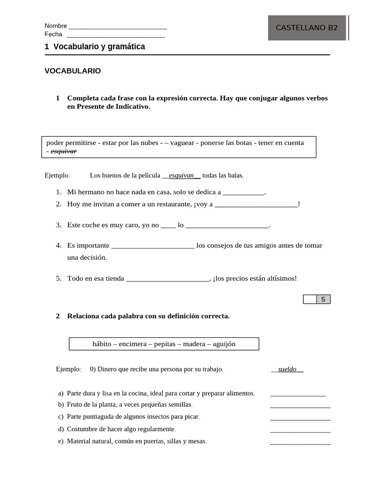 01 EXAMEN DE PRUEBA - Pretérito Perfecto - Indefinido - Imperfecto ...