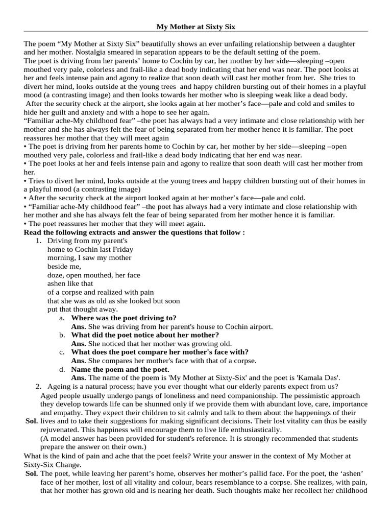 "My Mother at Sixty-Six" Poem Analysis | PDF | Beauty | Poetry