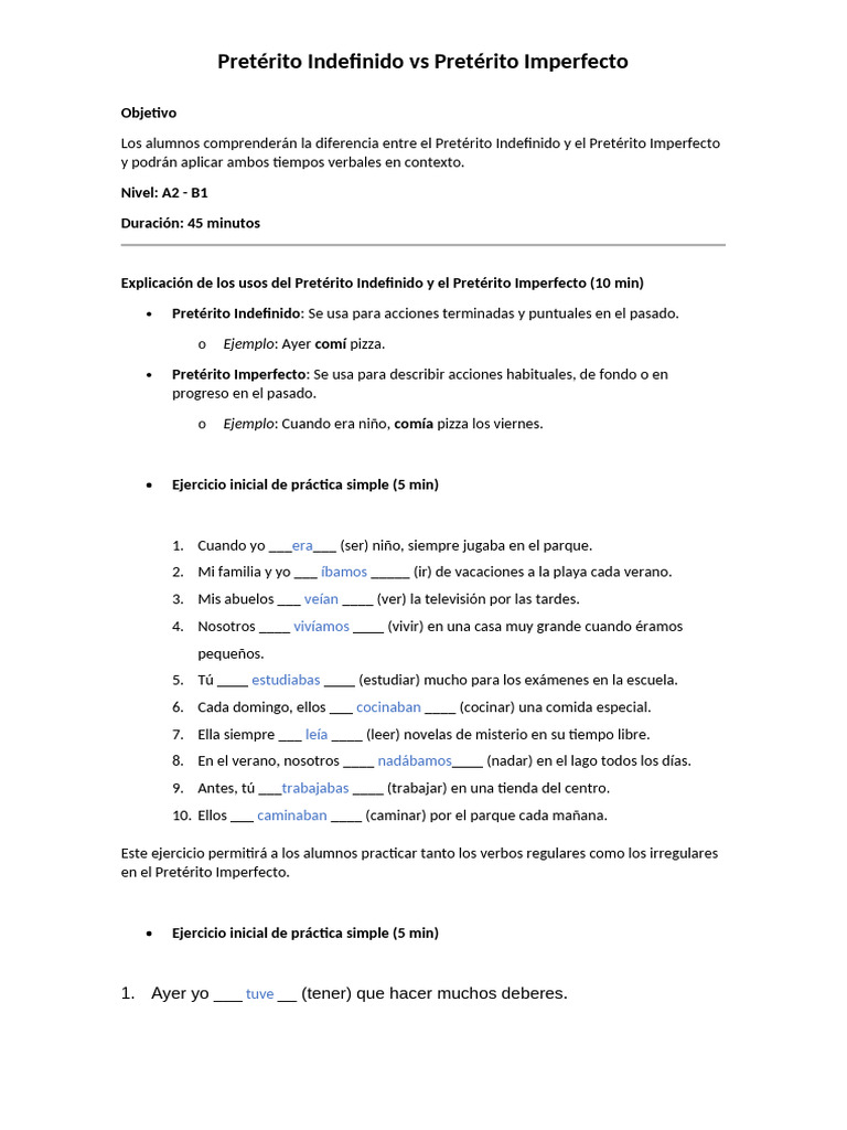 01 Pretério Indefinido vs Pretérito Imperfecto_ Profesor | PDF