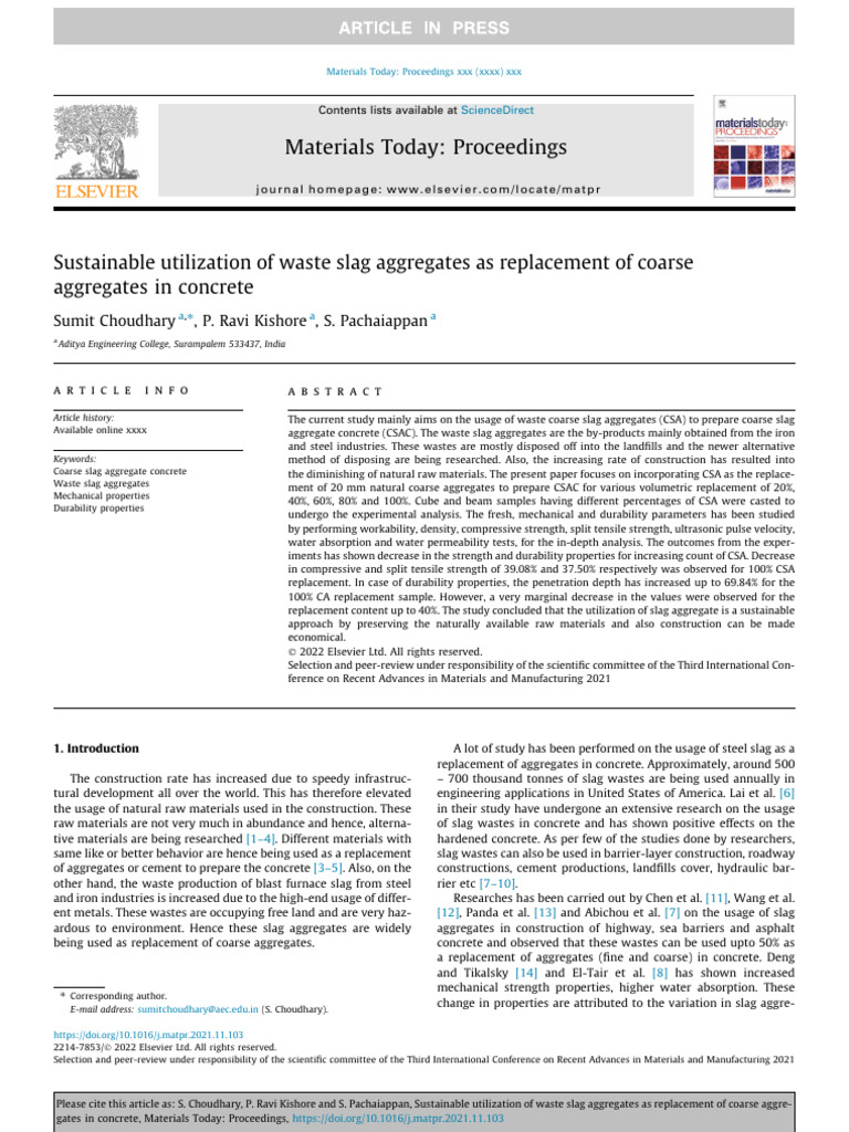 Sustainable utilization of waste slag aggregates as replacement of ...
