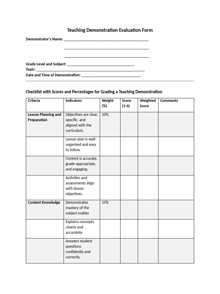 Teaching Demonstration Evaluation Form | PDF | Educational Assessment | Learning
