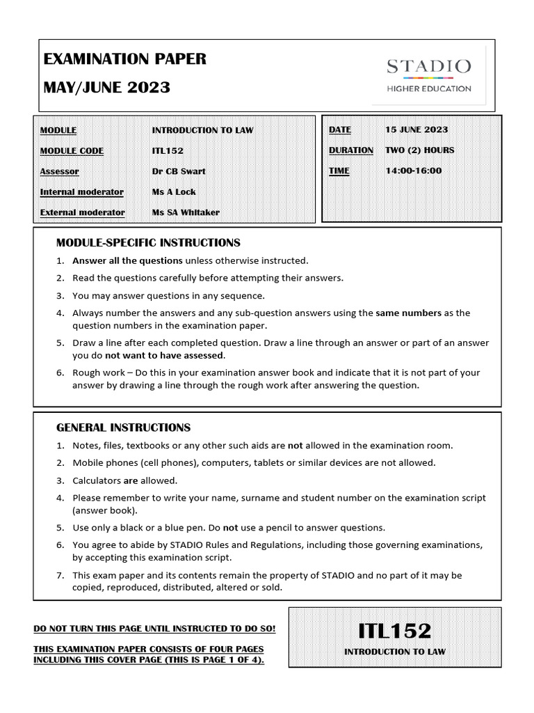 ITL152 2023 01 Exam Paper | PDF | Supreme Courts | Justice