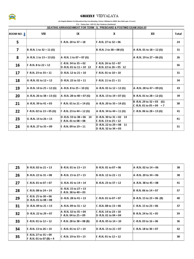 Seating Arrangement 2024-25 | PDF | Student Assessment And Evaluation ...