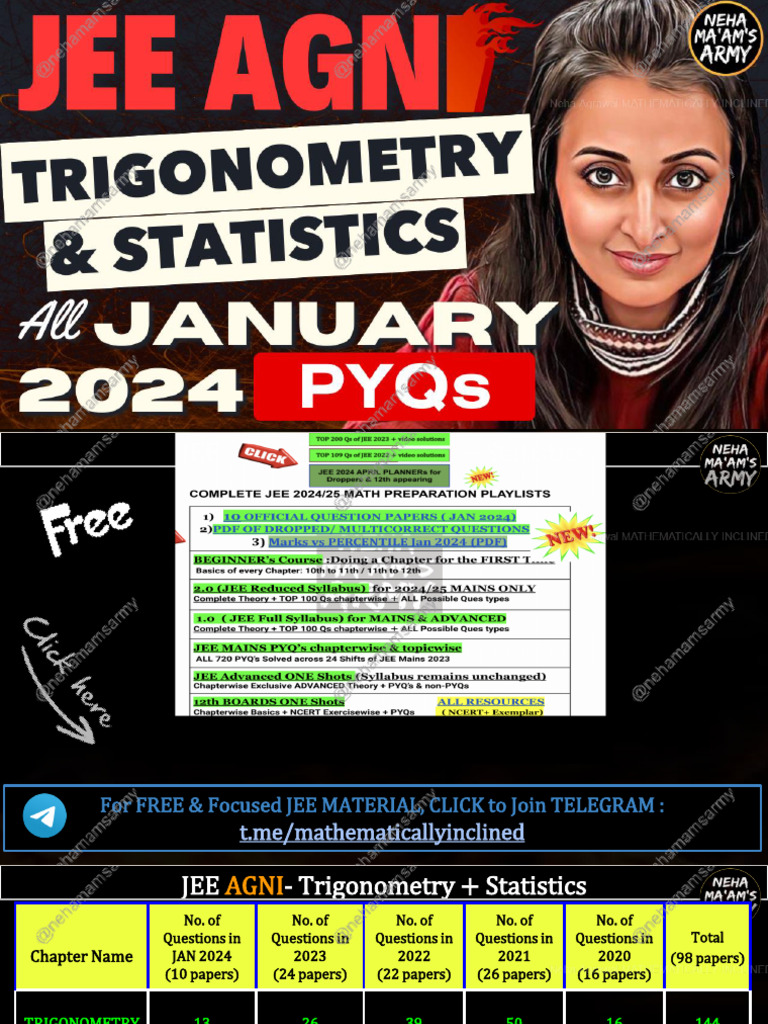JEE Mains JAN 2024 PYQs_ Trigonometry + Statistics | PDF ...