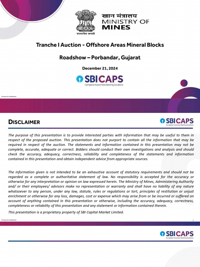 Tranche I Auction - Offshore Areas Mineral Blocks Roadshow Porbandar ...