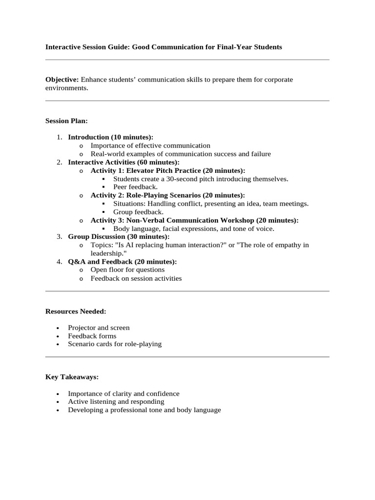 Communication Skills Workshop Guide | PDF