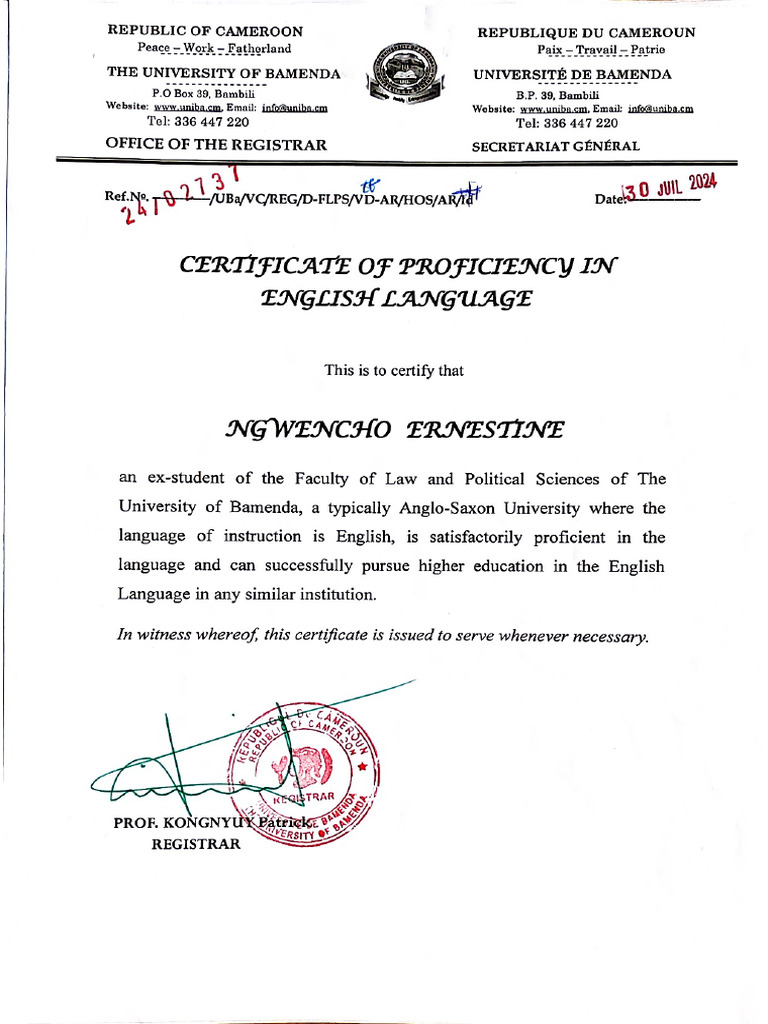 Attestation of English Language Proficiency | PDF