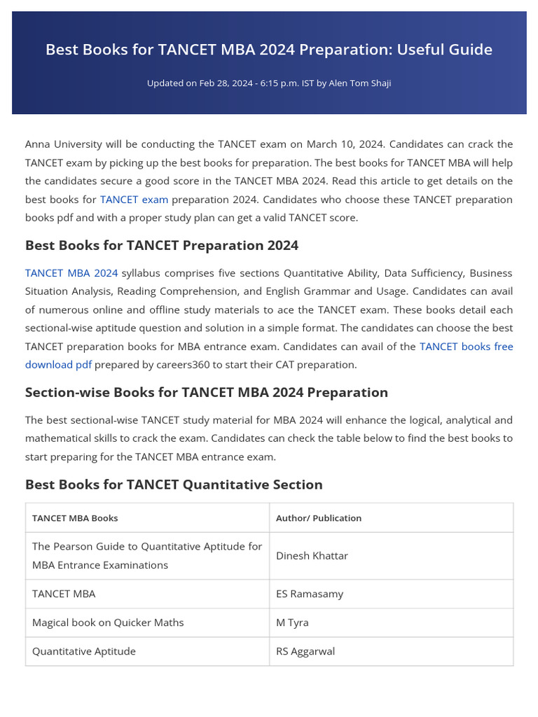 Best TANCET MBA 2024 Prep Books | PDF | Master Of Business Administration