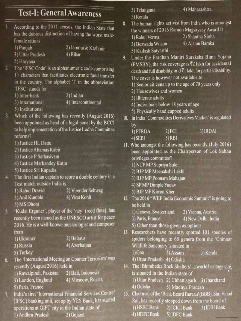 IGI CSA General Awareness Old Paper | PDF