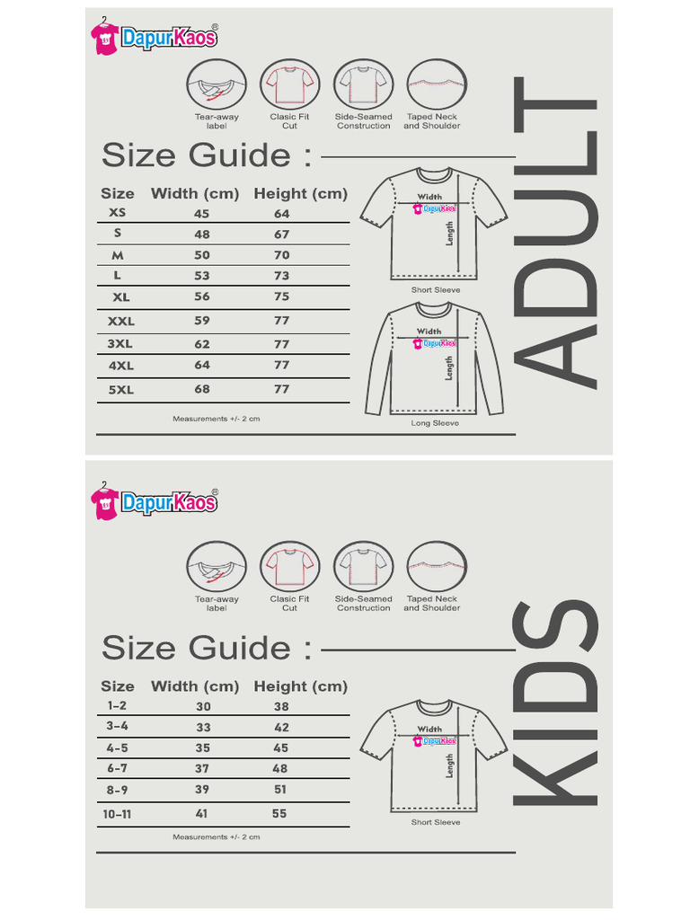 Size Guide & Color Kaos | PDF