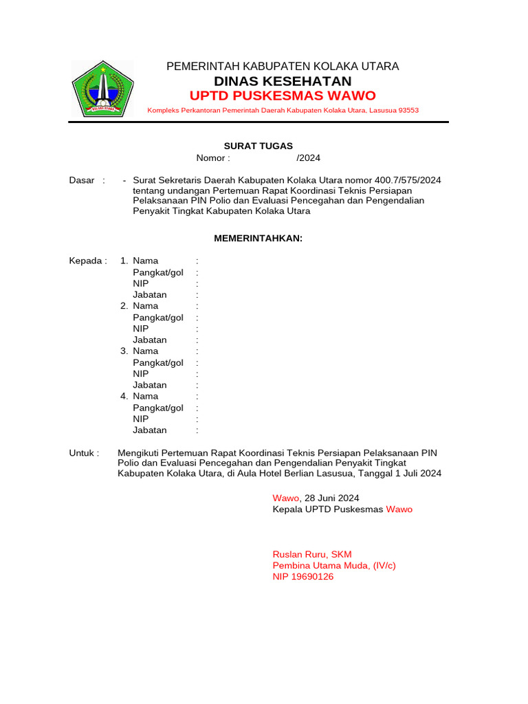 Surat Tugas 2024 Peserta PKM1 Juli Kop PKM | PDF