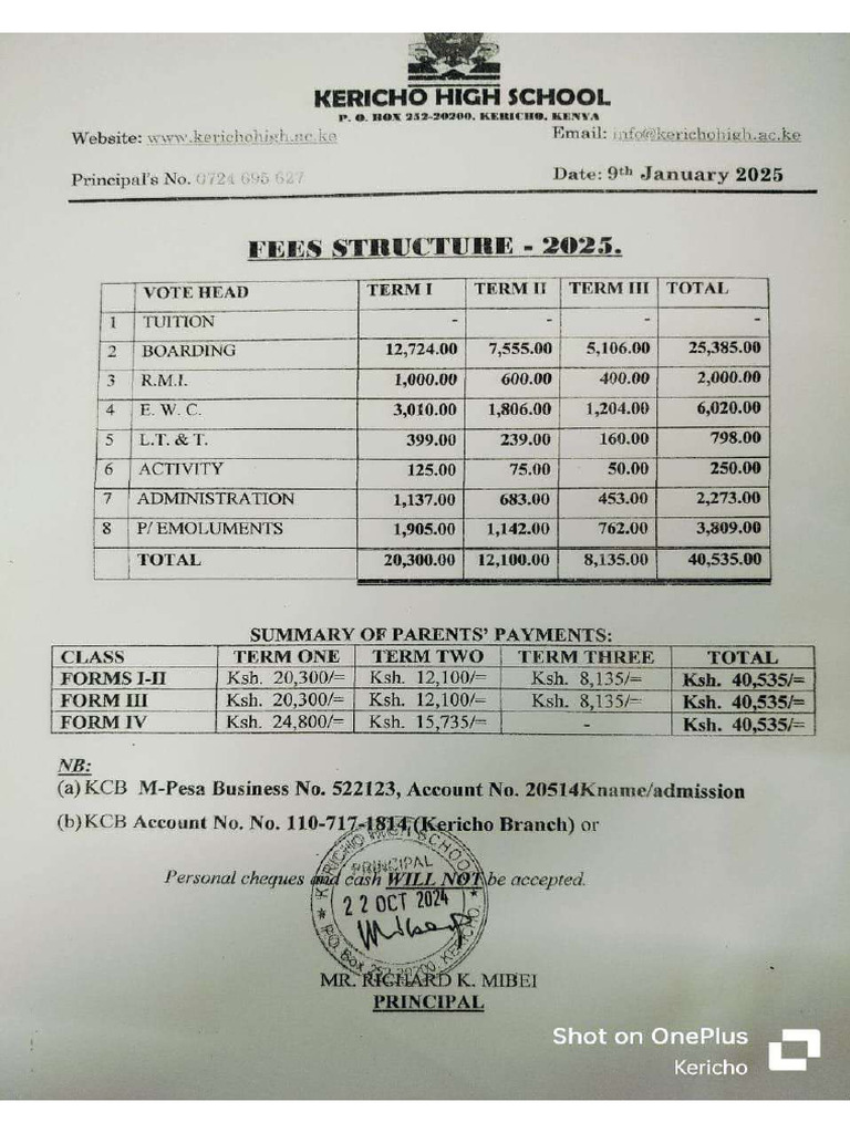 Kericho High Fees Structure | PDF