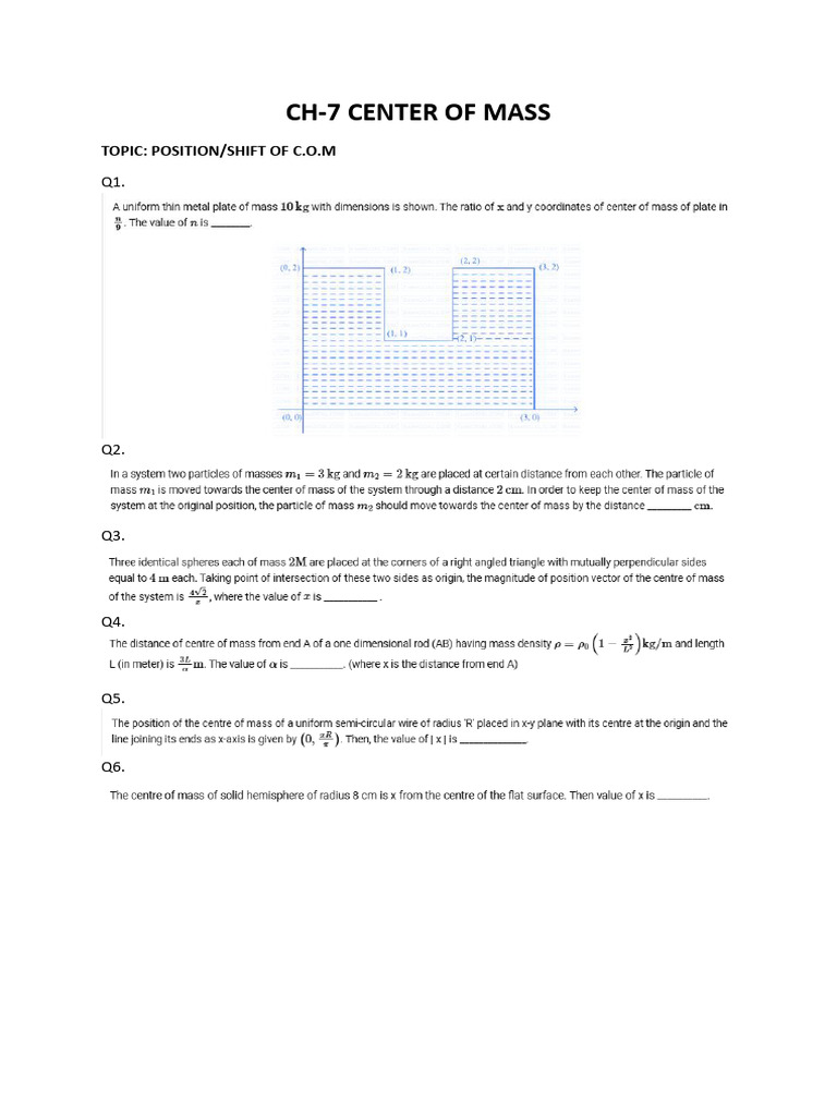 CH-7 Center of Mass | PDF