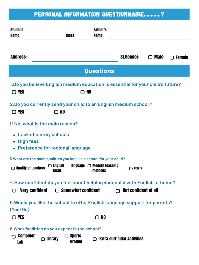 English Medium Education Survey Form | PDF