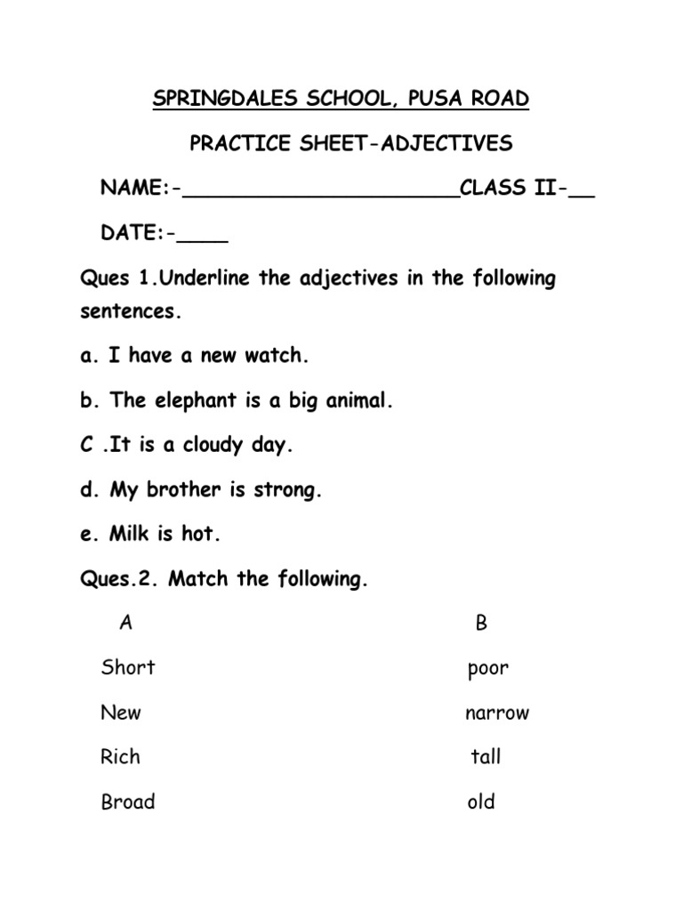 Adjectives - PRACTICE Clss 2 | PDF