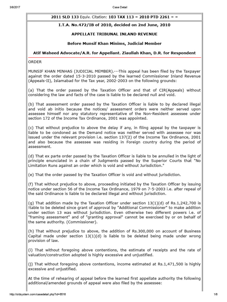 2010 PTD 2261 ATIR service of notice to brother | PDF | Taxes | Appeal