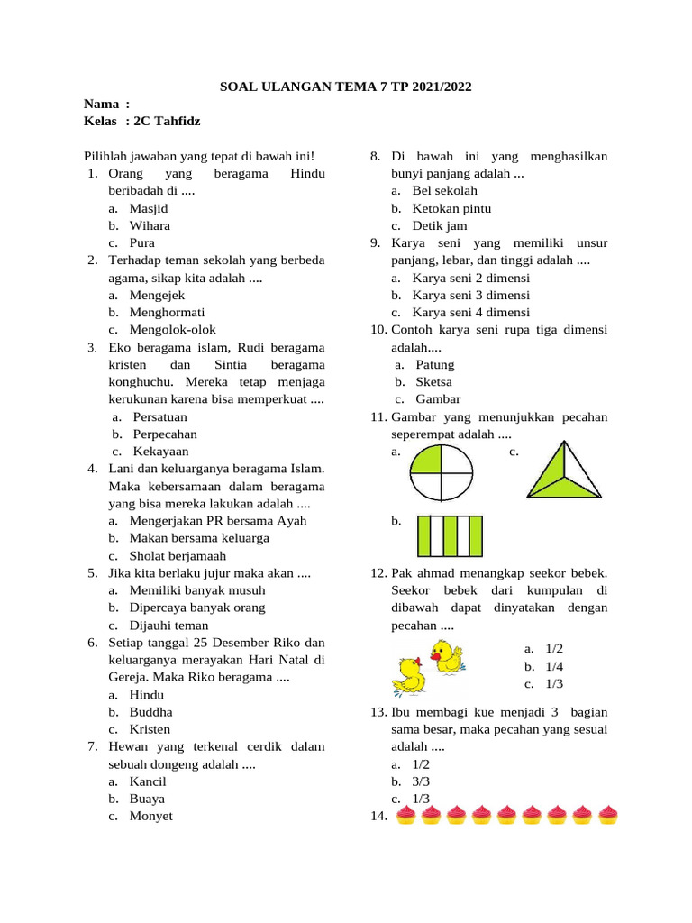 SOAL ULANGAN TEMA 7 TP 2021 | PDF