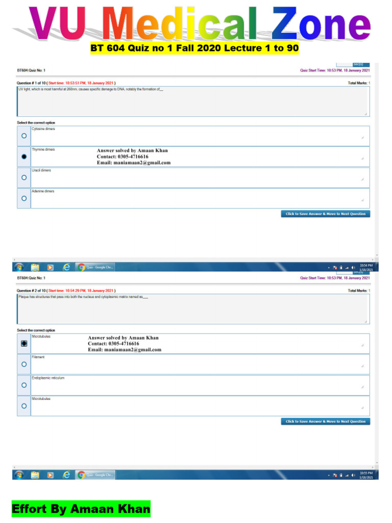 BT 604 Quiz No 1 Fall 2020 a.K | PDF