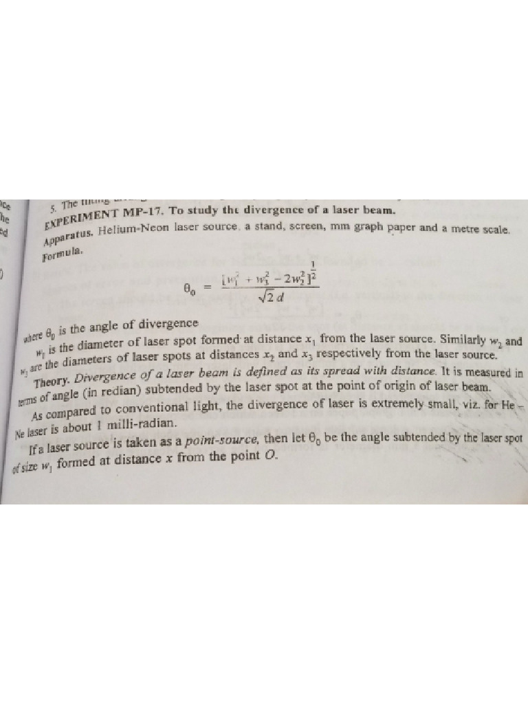 Exp No 01 (Divergence of Laser Beam) | PDF