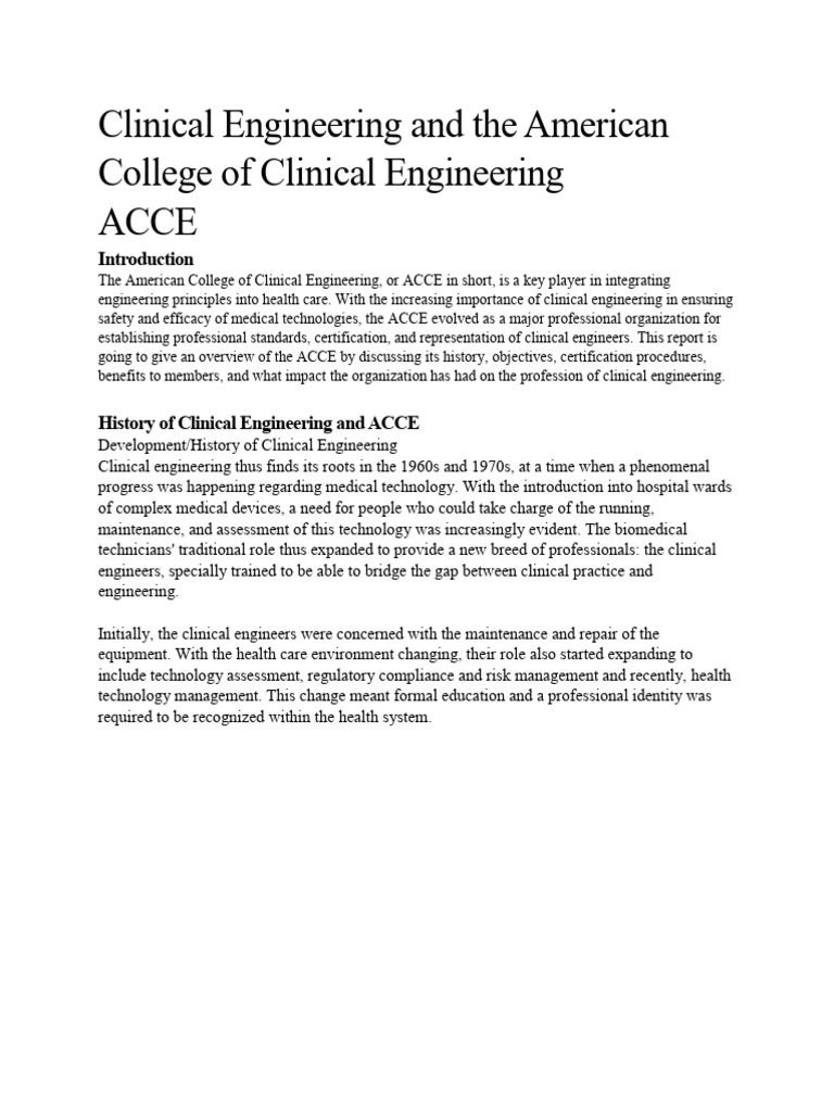 Overview of ACCE and Clinical Engineering | PDF | Cost Of Living | Health Care