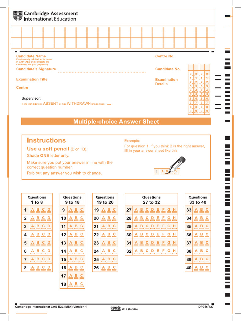 MCQanswer Sheet Form For Cambridge Igcse | PDF