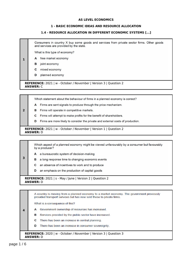 AS Level Economics - 1.4 - Resource Allocation in Different Economic ...